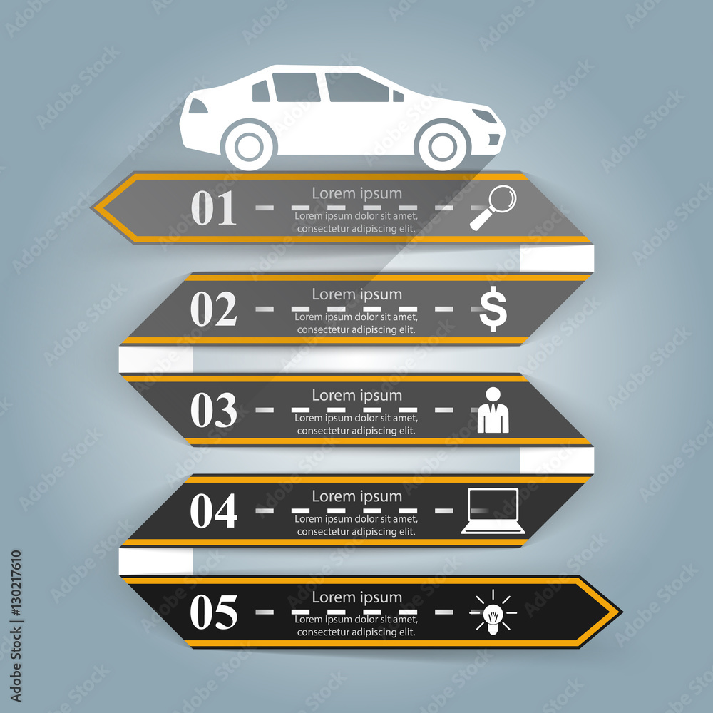 Road infographic design template and marketing icons. Car icon. Stock ...