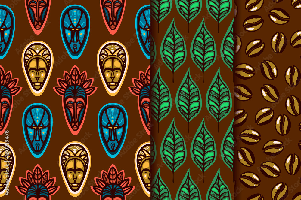 Collection of seamless patterns coffee in the African style. Background ...