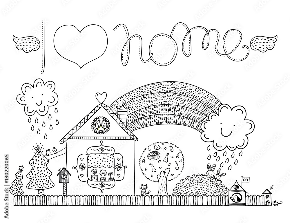 Home sweet home! Coloring pages. Stock Vector | Adobe Stock
