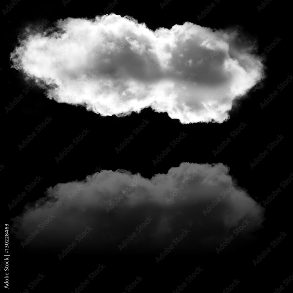Cloud and its reflection isolated over black background Stock ...