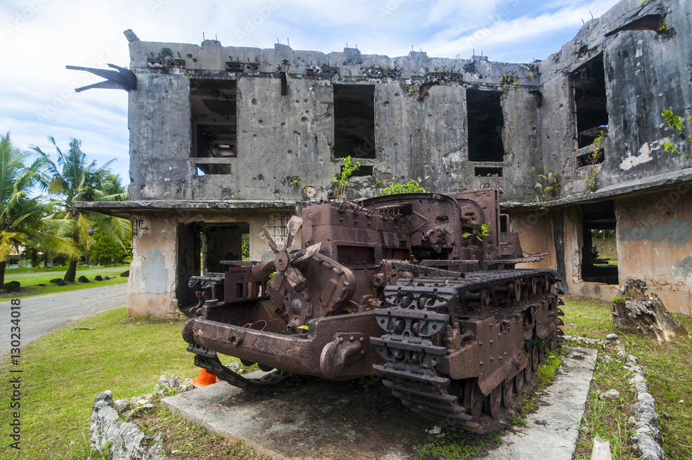 Old Japanese tank in front of the Japanese administration building ...
