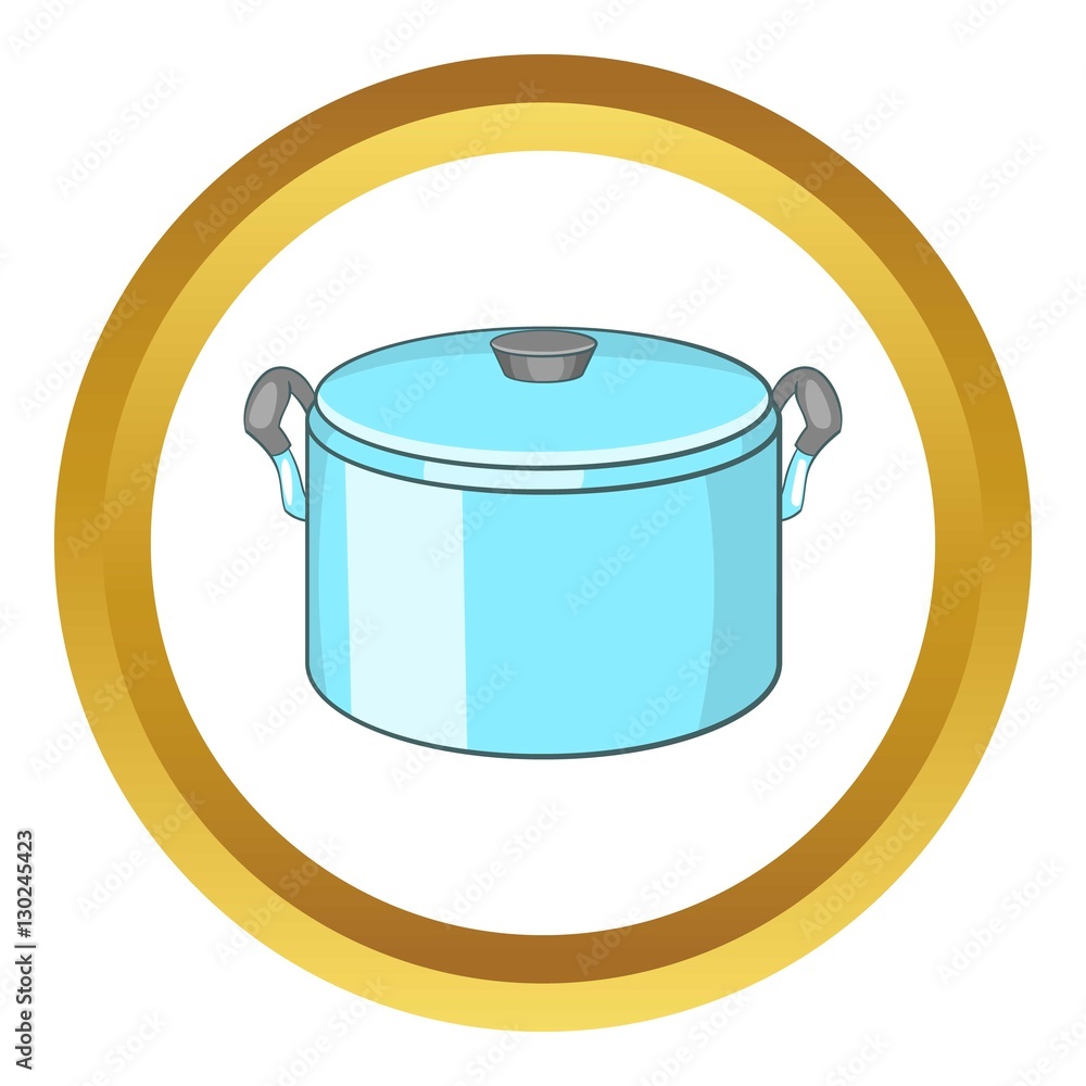 Pot with lid vector icon in golden circle, cartoon style isolated on ...