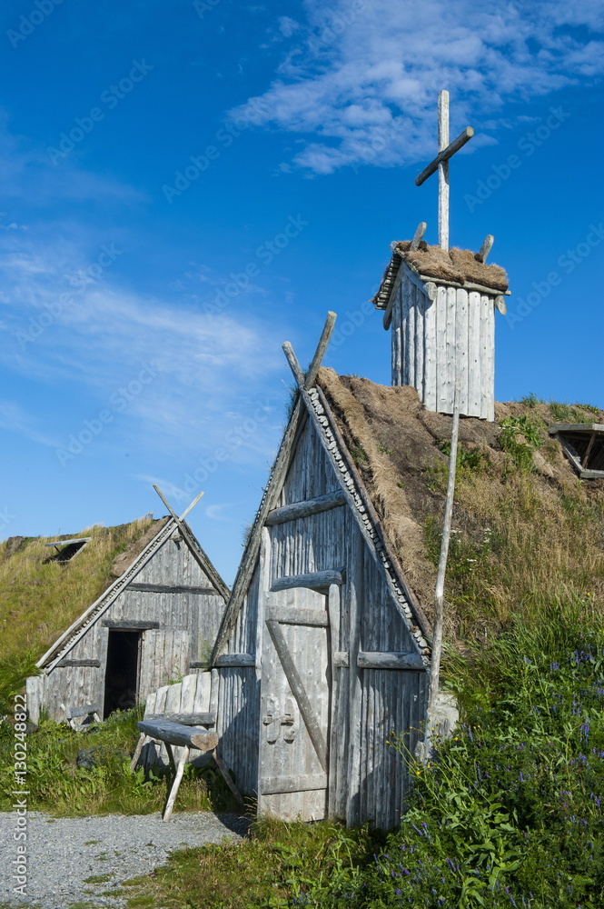 Traditional Viking buildings in the Norstead Viking Village and Port of ...