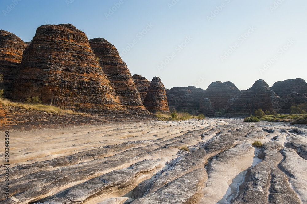 Dry river and beehive-like mounds in the Purnululu National Park ...