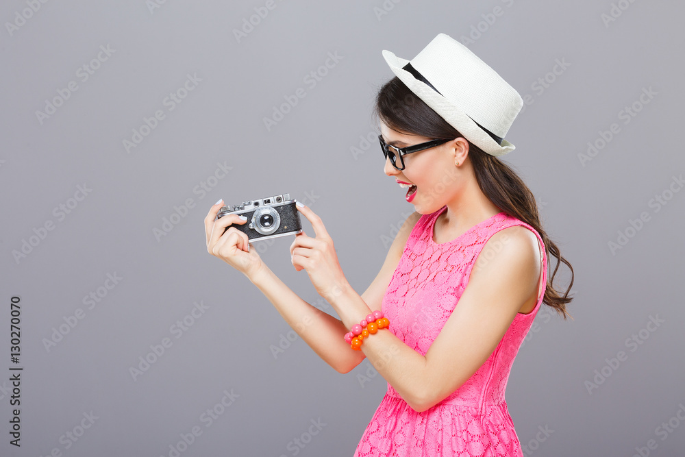 Cute model at studio background Stock Photo | Adobe Stock