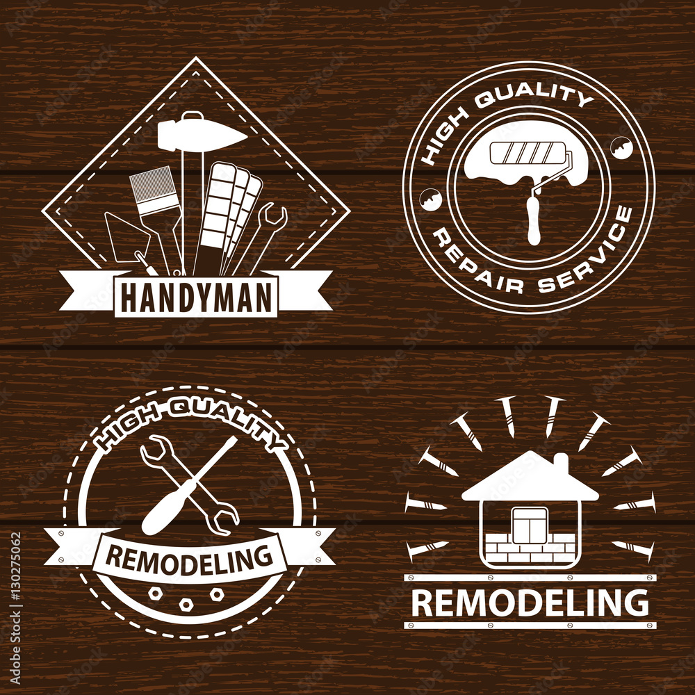Set of house renovation labels and home remodeling logos. Handyman logo ...