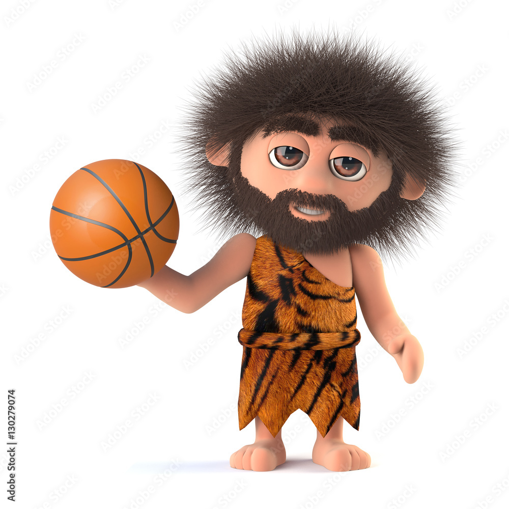 3d Funny caveman plays basketball Stock 일러스트레이션 | Adobe Stock