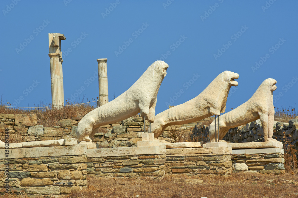 Statues on the Lion Terrace, Delos, Cyclades Islands, Greek Islands ...
