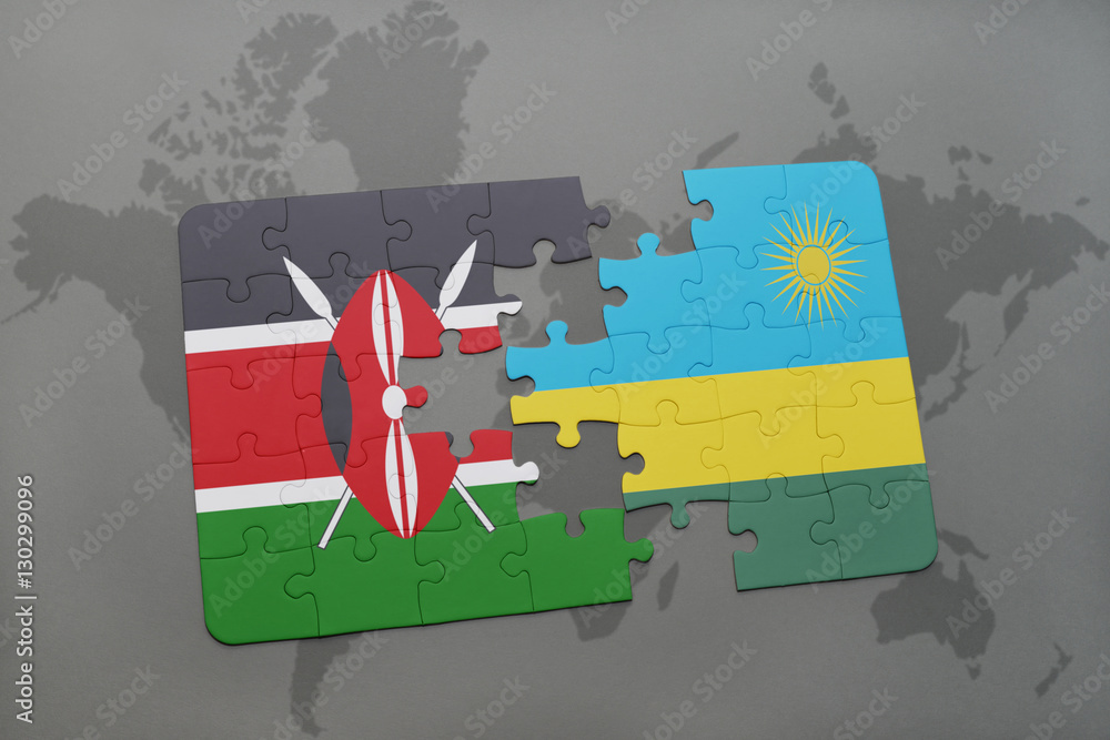 puzzle with the national flag of kenya and rwanda on a world map Stock ...