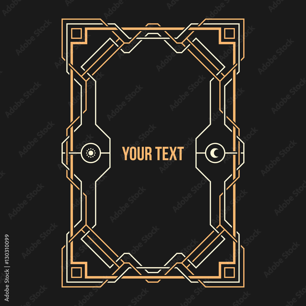 Art Deco geometric border on dark background. Vertical rectangular ...
