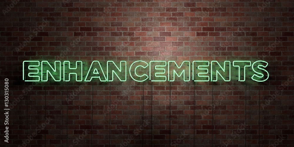 ENHANCEMENTS - fluorescent Neon tube Sign on brickwork - Front view ...