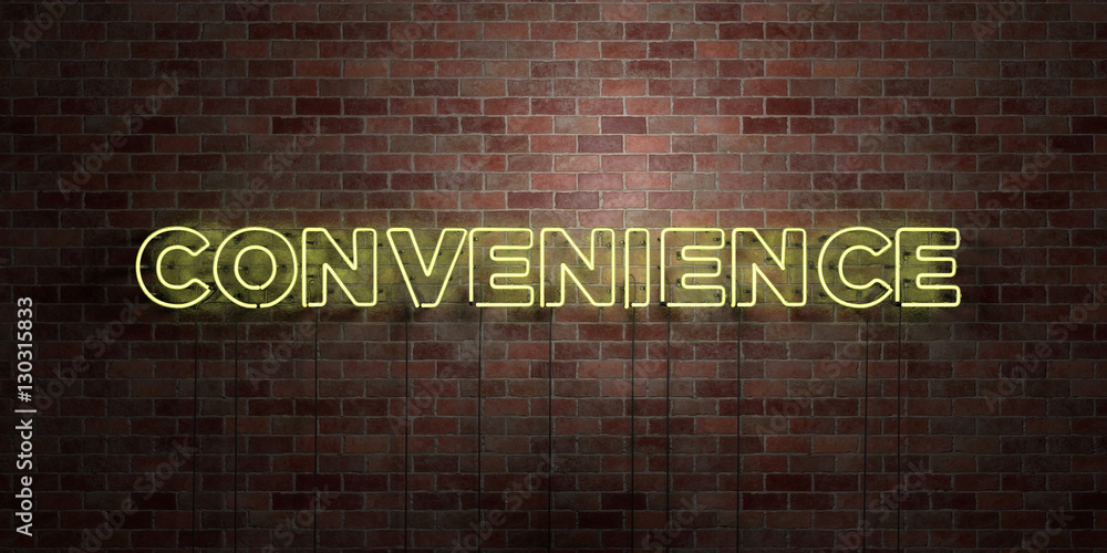 CONVENIENCE - fluorescent Neon tube Sign on brickwork - Front view - 3D ...