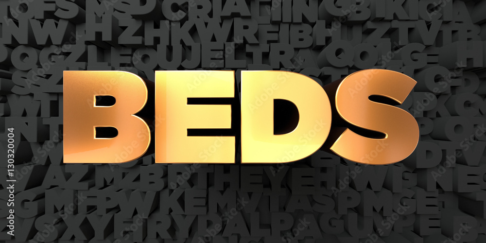 Beds - Gold text on black background - 3D rendered royalty free stock ...
