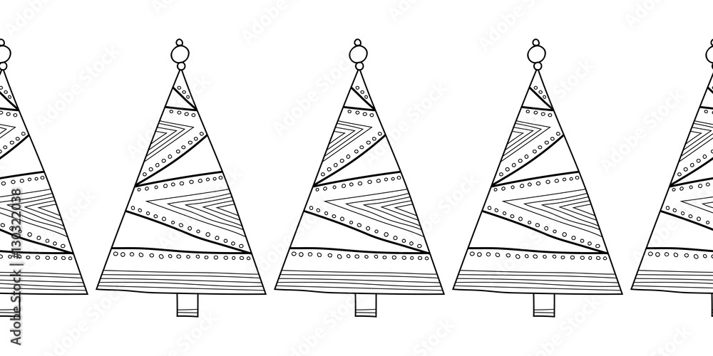 Black and white seamless pattern with Christmas trees for coloring ...