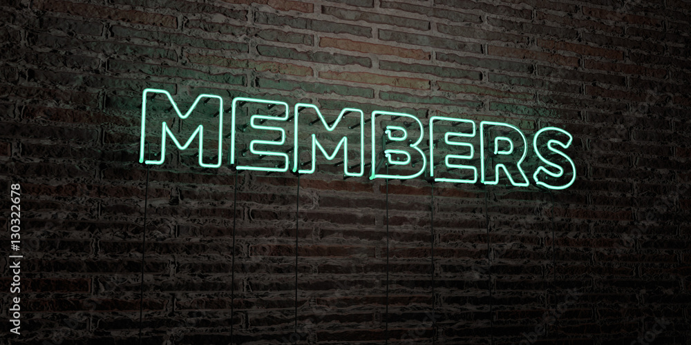 MEMBERS -Realistic Neon Sign on Brick Wall background - 3D rendered ...