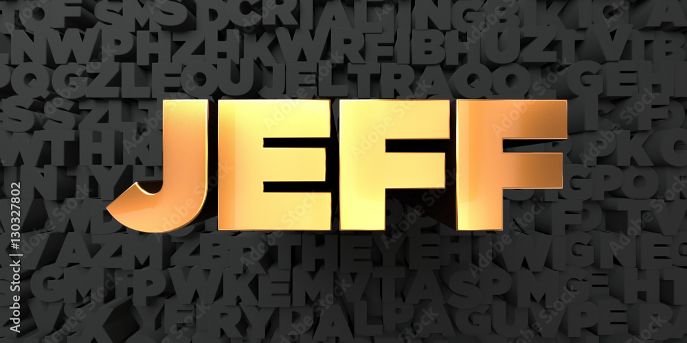 Jeff - Gold text on black background - 3D rendered royalty free stock ...