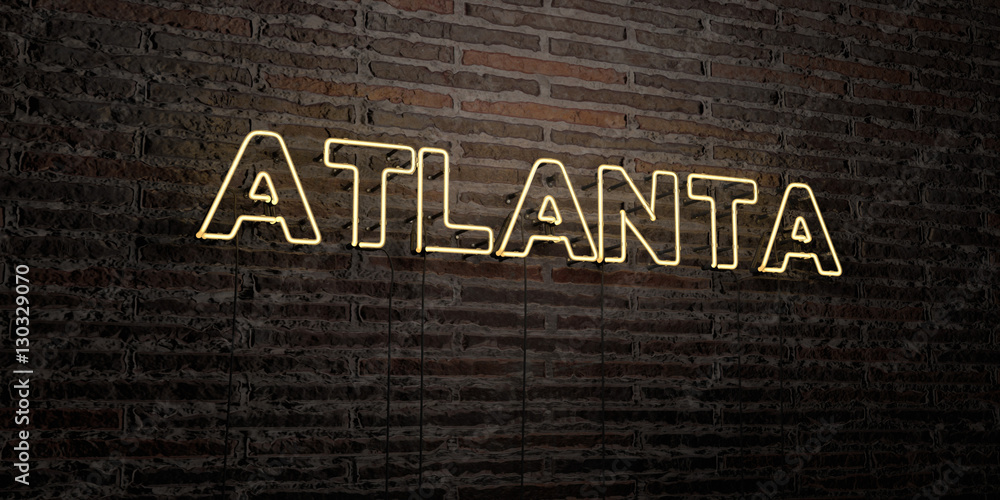 ATLANTA -Realistic Neon Sign on Brick Wall background - 3D rendered ...