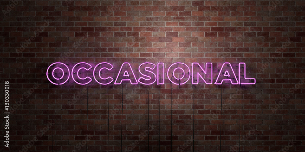 OCCASIONAL - fluorescent Neon tube Sign on brickwork - Front view - 3D ...