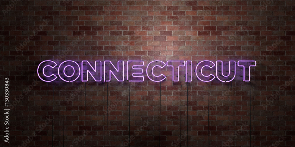 CONNECTICUT - fluorescent Neon tube Sign on brickwork - Front view - 3D ...