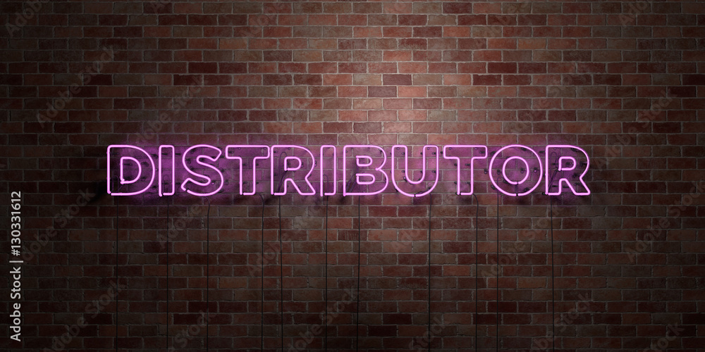 DISTRIBUTOR - fluorescent Neon tube Sign on brickwork - Front view - 3D ...