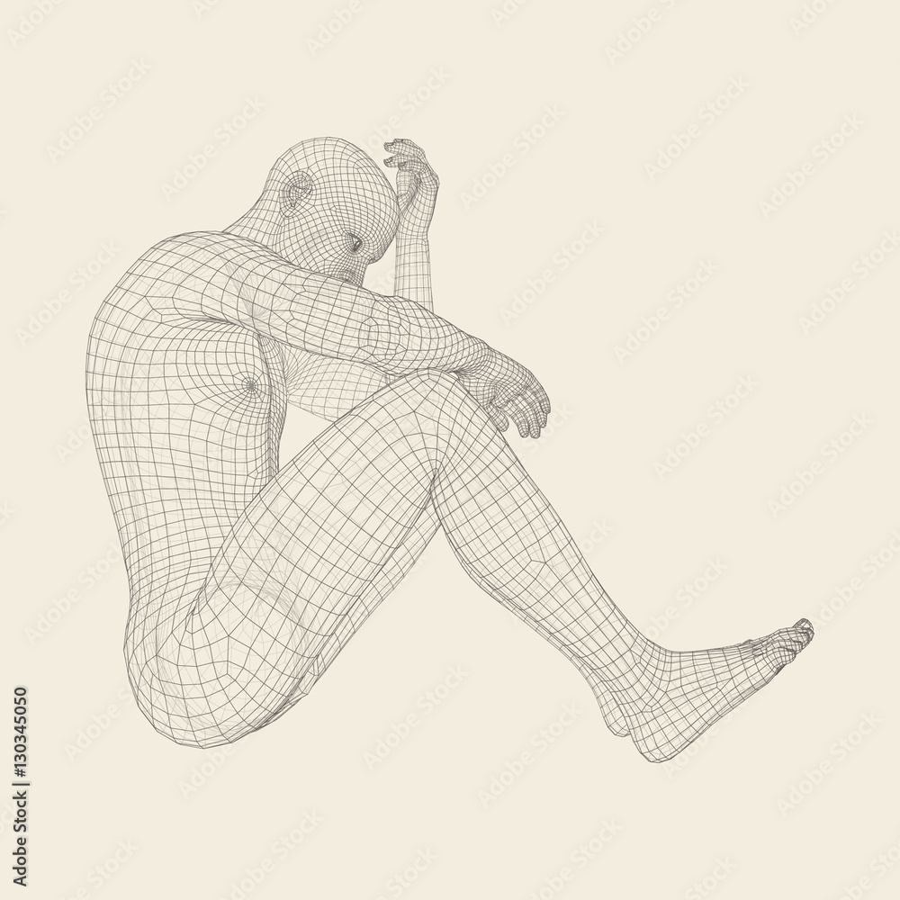 Miserable Depressed Man Sitting and Thinking. Stock Vector | Adobe Stock