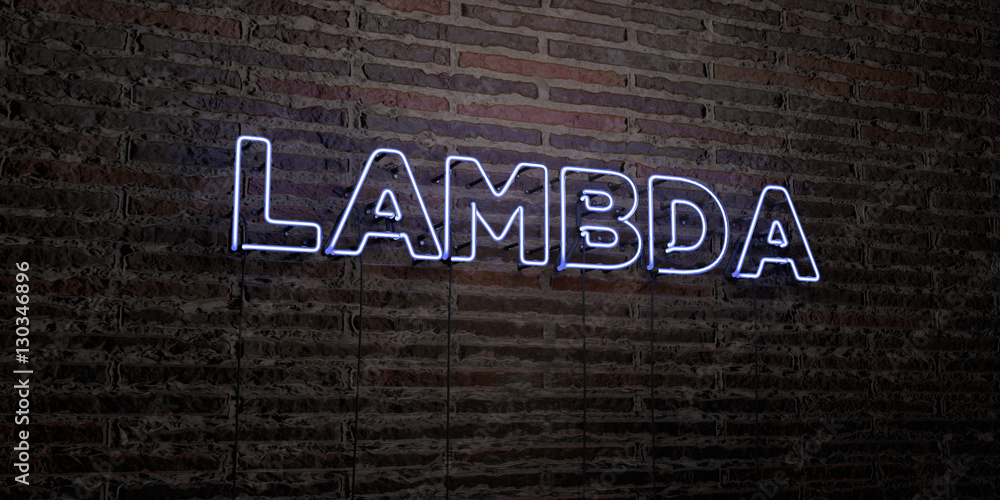 LAMBDA -Realistic Neon Sign on Brick Wall background - 3D rendered ...