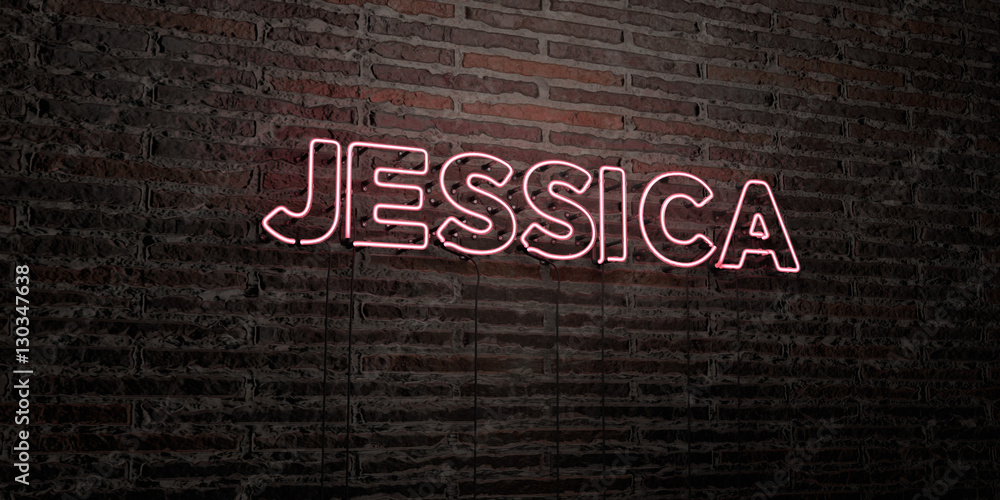 JESSICA -Realistic Neon Sign on Brick Wall background - 3D rendered ...