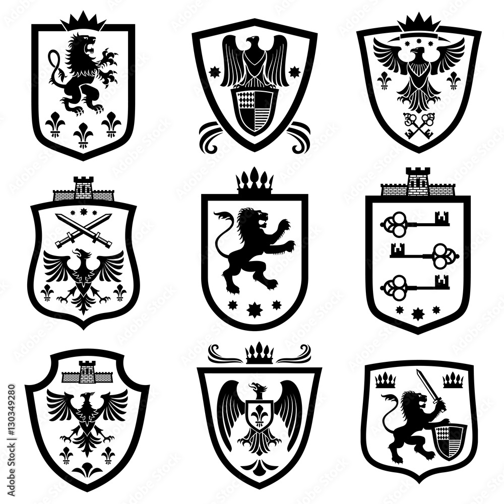 Royal Shields Nobility Heraldry Coat Of Arms Vector Set Vector De