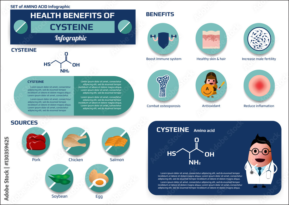 Health benefits of cysteine (amino acid) infographic,supplement and ...