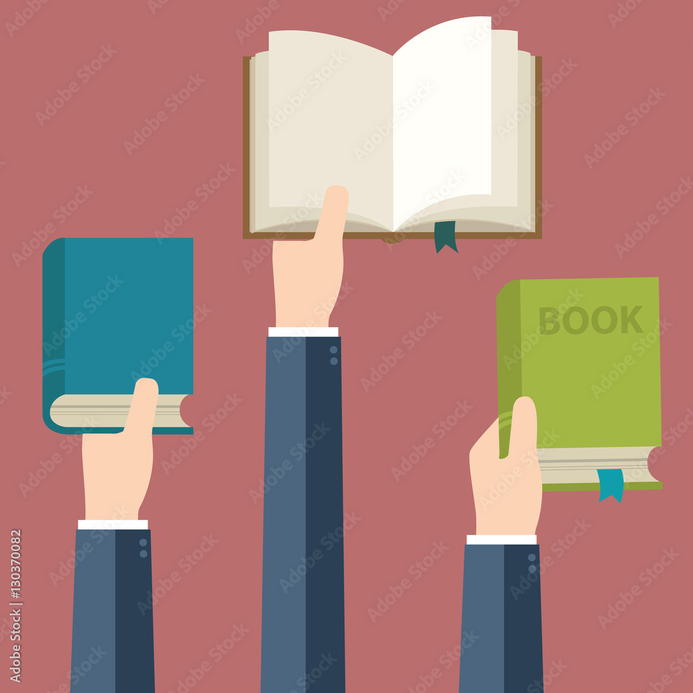 Vector set of people hands holding books. People reading books abstract ...
