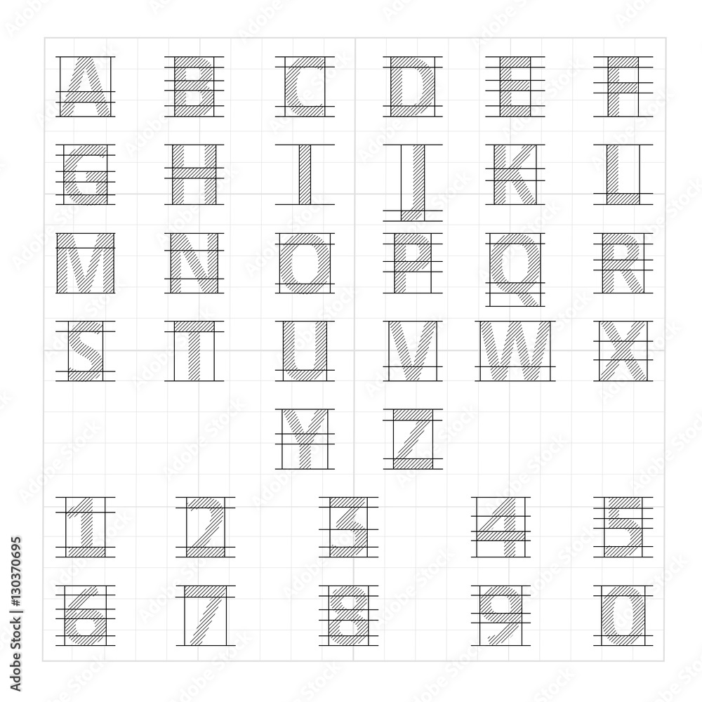 Drafting paper alphabet. Vector drawing sketch letters Stock Vector ...