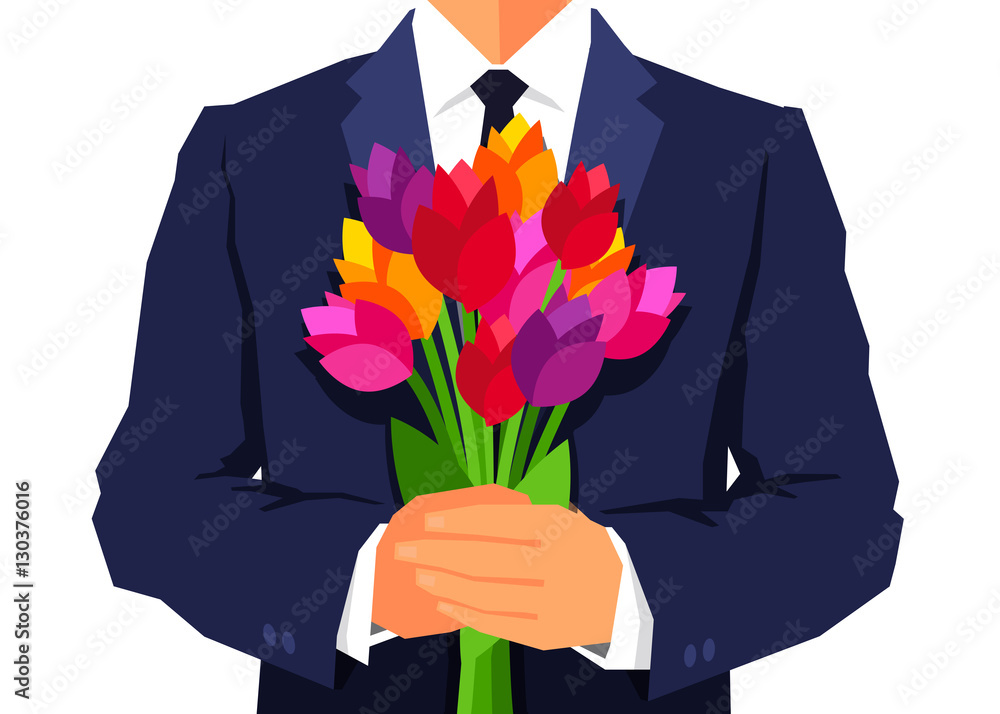 Man with a bouquet of flowers Stock Vector | Adobe Stock