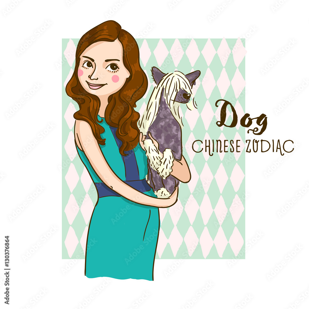 Beautiful girl with dog. Stock Vector | Adobe Stock