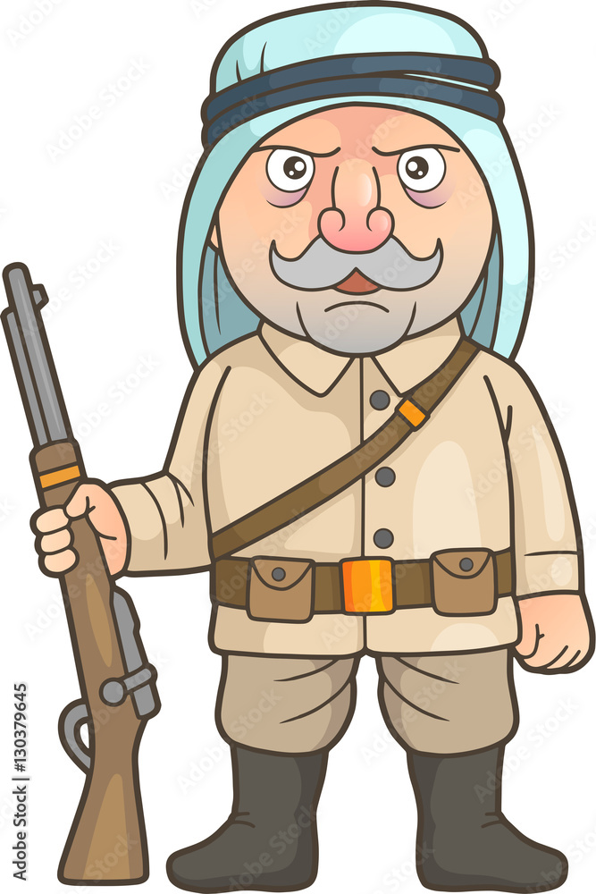 Cartoon Arabian soldier stands guard with a rifle in his hand Stock ...