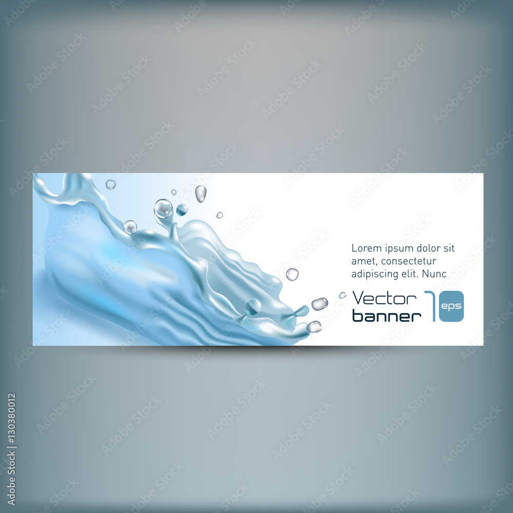 Banner with realistic water splash on white background. Vector ...