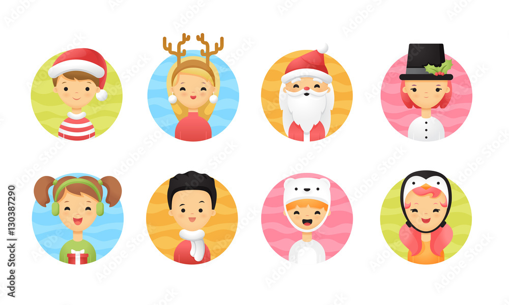 Christmas avatar. Cute christmas mascots and characters pack Stock ...