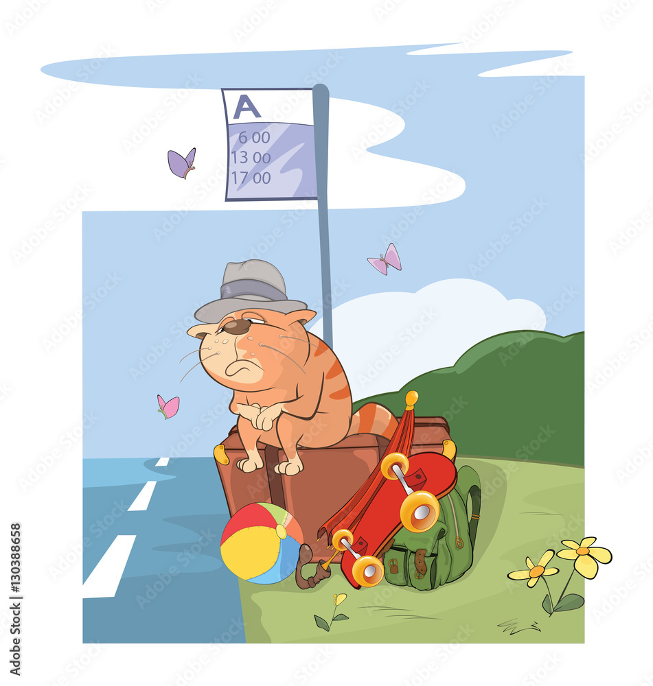 Vetor de Illustration of a Cute Cat Traveler. Cartoon Character do ...