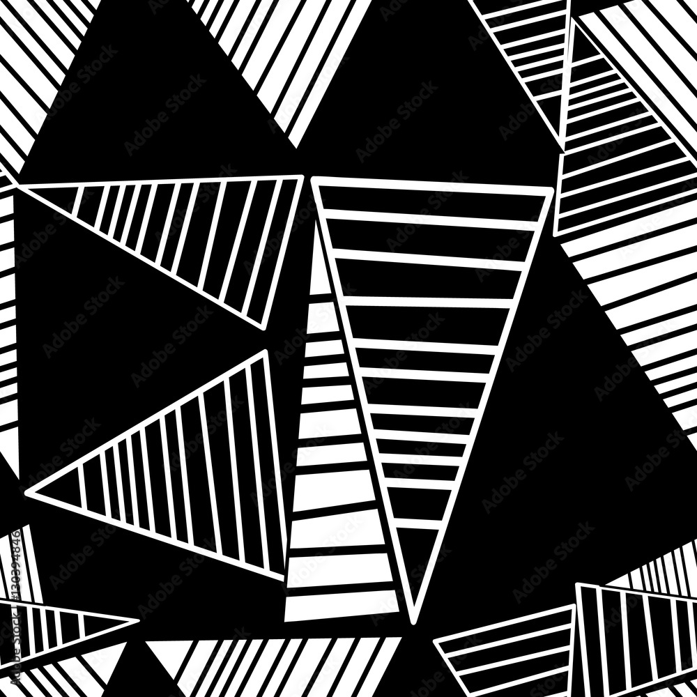 Seamless texture with triangles, mosaic endless pattern. Black and ...
