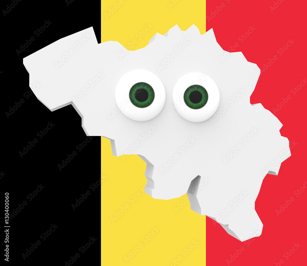 Cartoon Country Map Belgium With Big Eyes Belgian Flag In Background ...