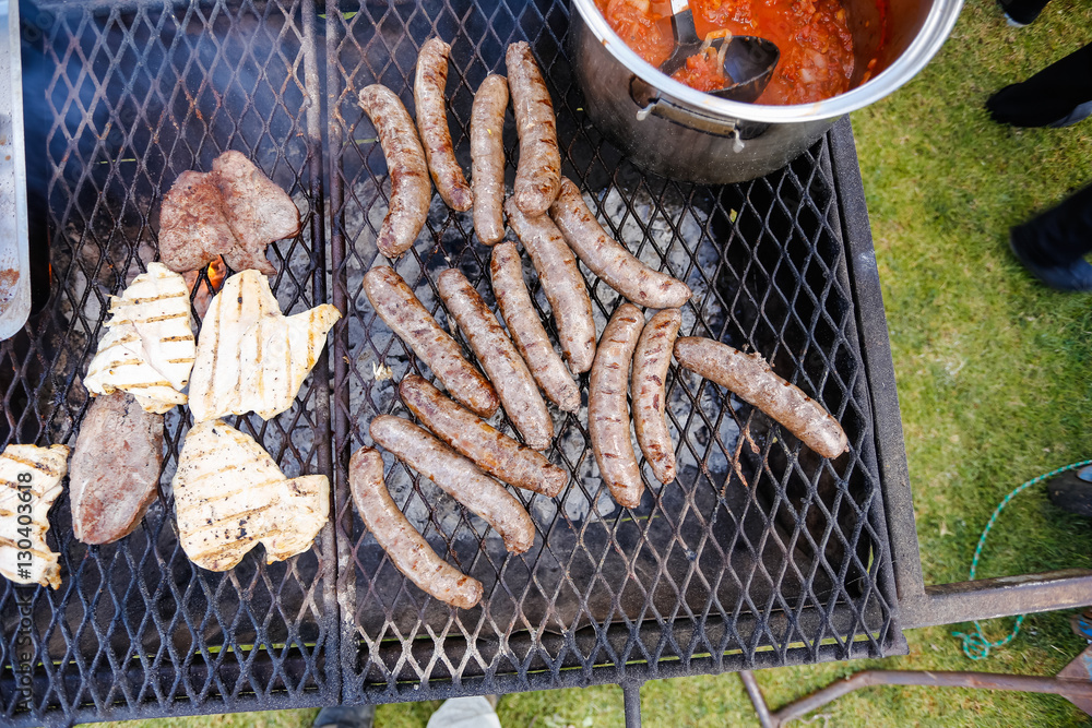 Boerewors / sausage on a braai / barbecue a traditional south african ...