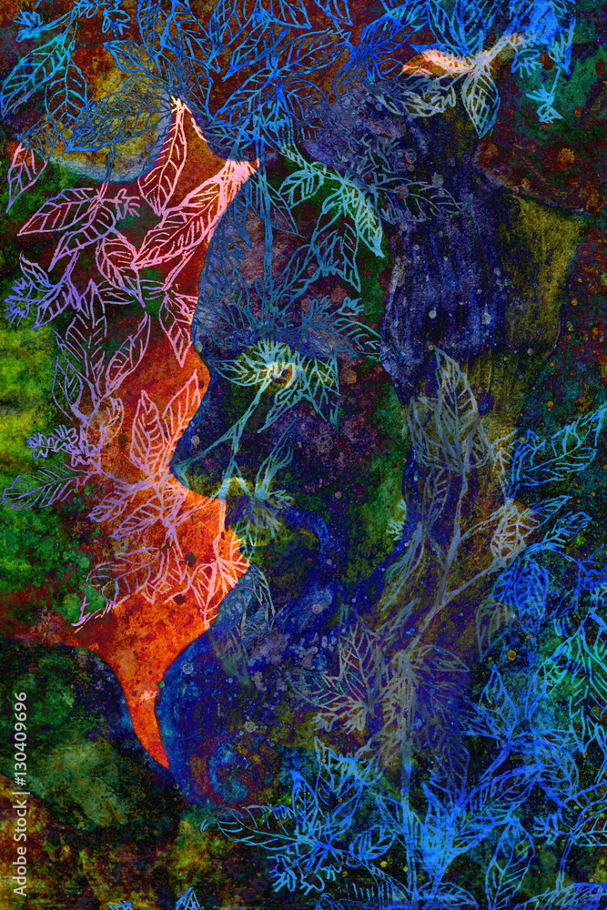 abstract graphic profile portrait of old man face with natural ...