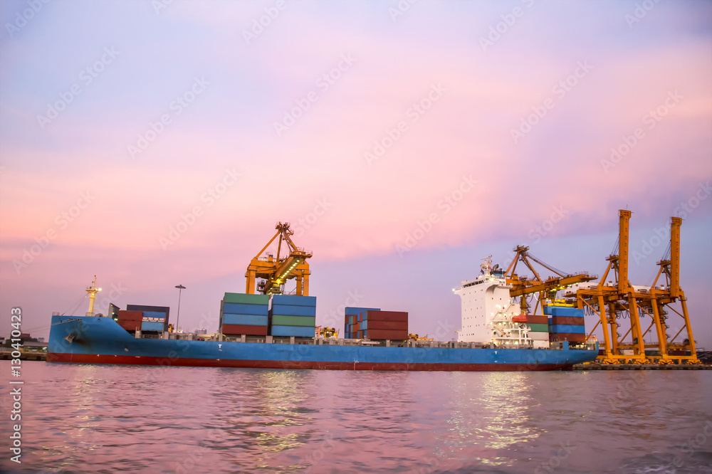 Logistic concept,Container cargo ship docking port for loading ...