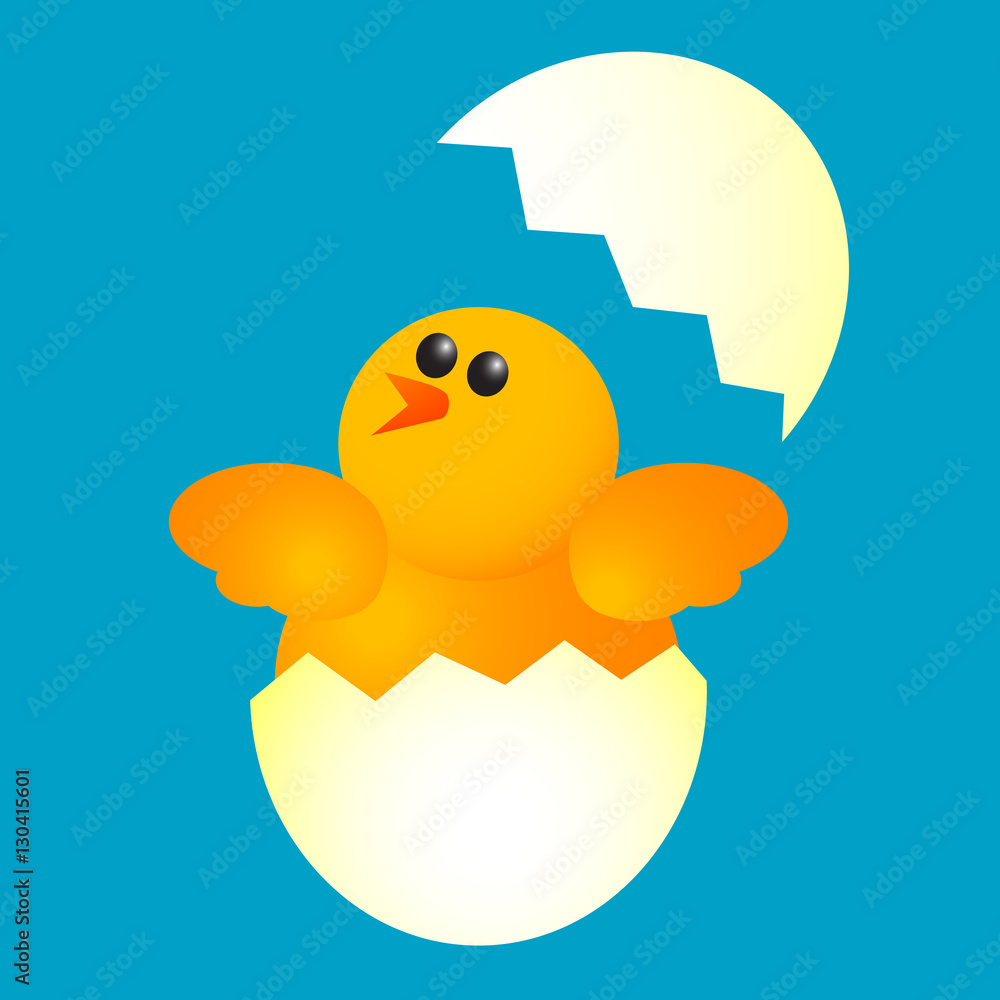 chick comes out of its shell on a blue background Stock Vector | Adobe ...