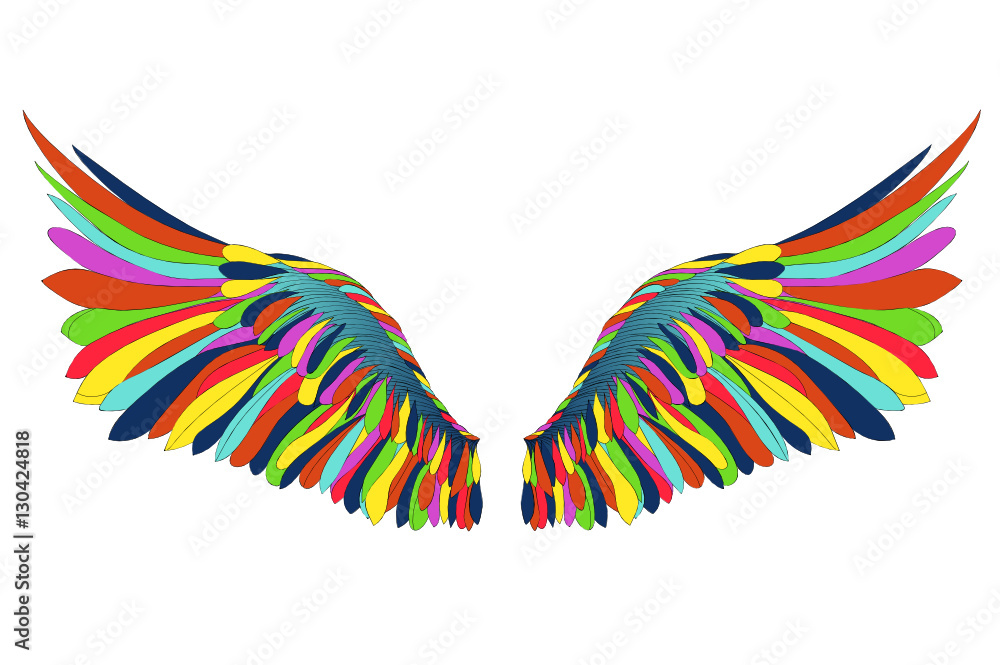 Wings. Vector illustration on white background. Colorful rainbow Stock ...