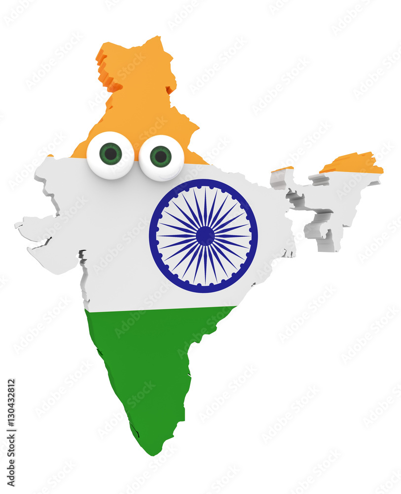 Cartoon Indian Flag Map India With Big Eyes Isolated On White ...