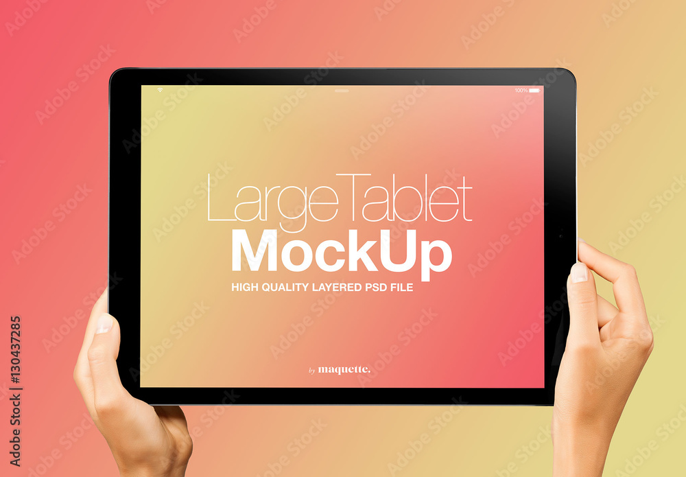 Hands with Tablet on Gradient Background Mockup 17 Stock Template ...
