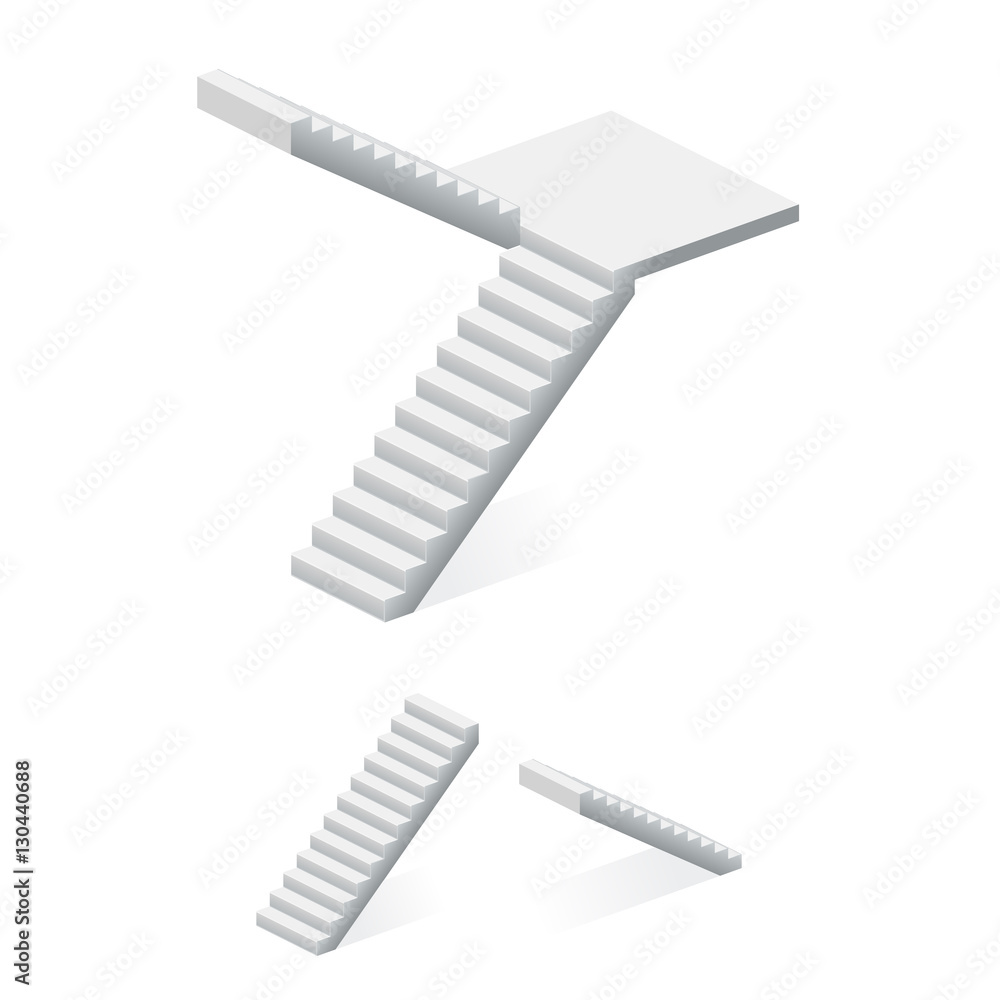 Isometric staircase - face, profile and top view. Vector illustration ...