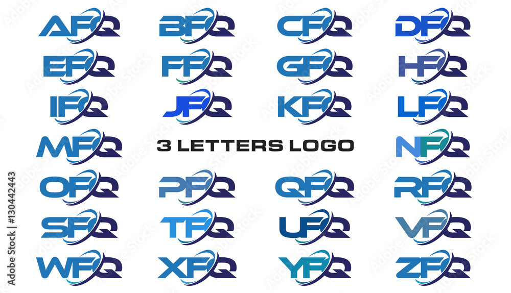 3 letters modern generic swoosh logo AFQ, BFQ, CFQ, DFQ, EFQ, FFQ, GFQ ...