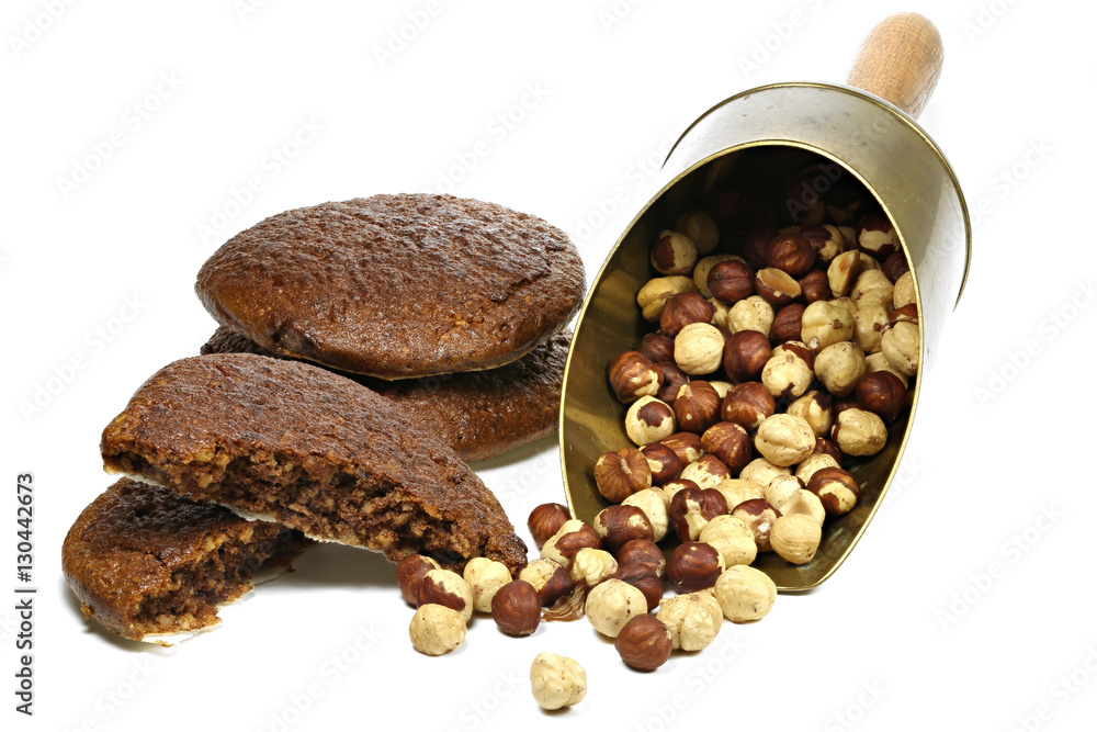 Hazelnut gingerbread made in Nuremberg isolated on white background ...