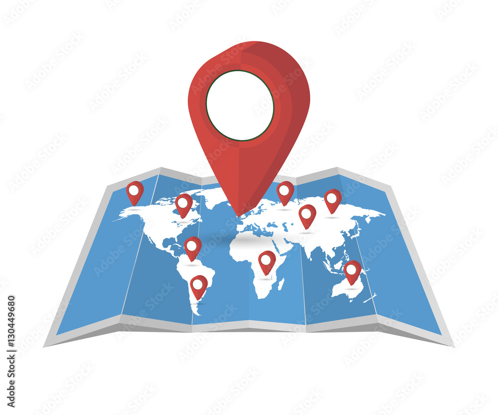 Vector world map with pointer on white background Stock Vector | Adobe ...